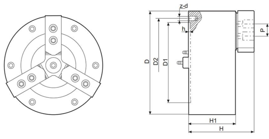 Патрон пневматический 3х-кулачковый без проходного отверстия QS3 (04 ...